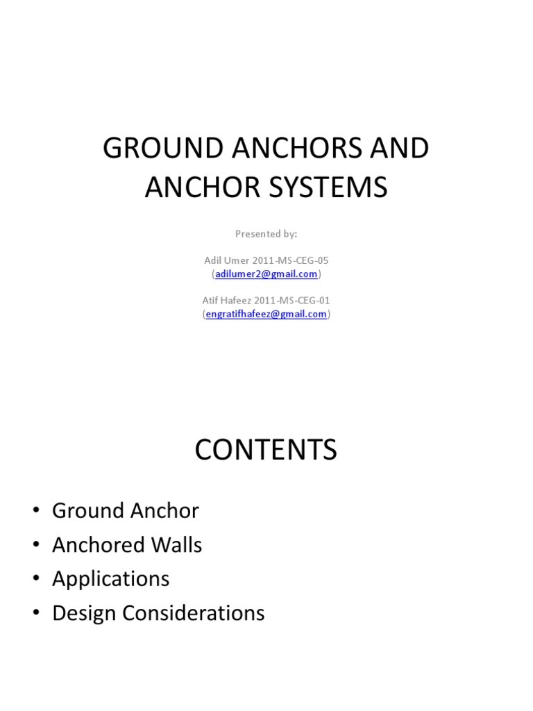 Main Presentation Ground Anchors and Anchor Systems | PDF ...