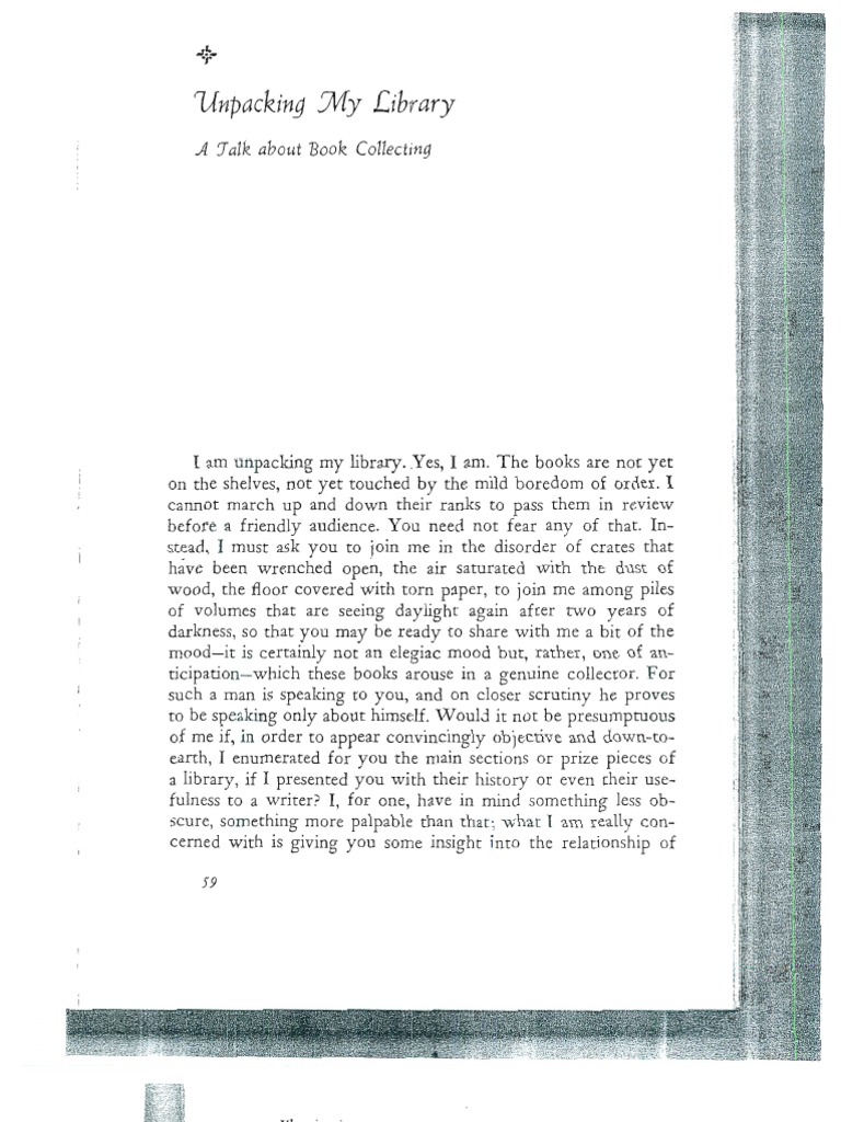 Walter Benjamin - Unpacking My Library (In Illuminations) | PDF