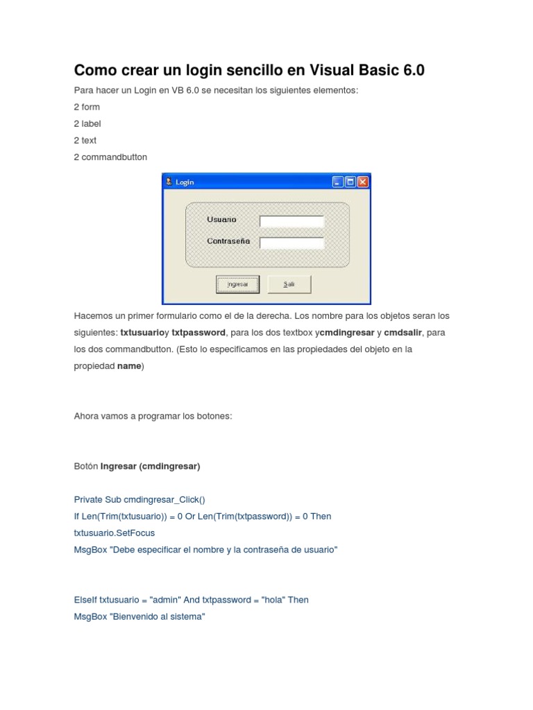 Como Crear Un Login Sencillo en Visual Basic 6 | PDF | Contraseña | Bases de datos