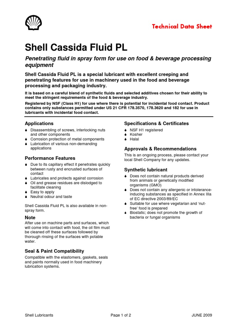 Cassida Fluid PL Spray | PDF | Lubricant | Foods