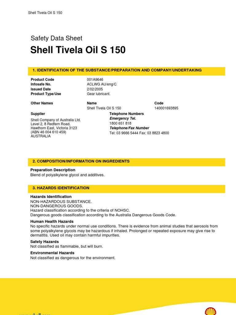Tivela Oil S 150 | PDF | Dangerous Goods | Chemistry