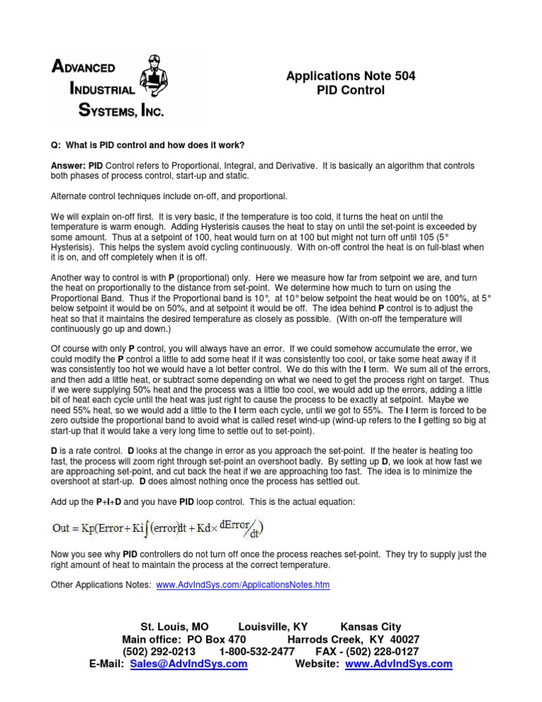 Applications Note 504 PID Control: Q: What Is PID Control and How Does ...