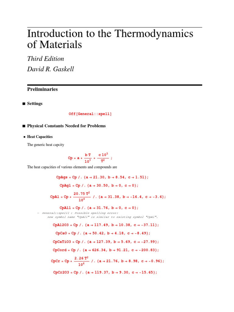 Introduction To The Thermodynamics of Materials by Gaskell | PDF ...
