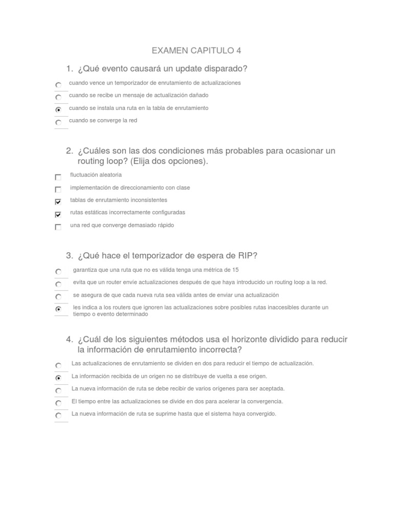 Examen Capitulo 4 | PDF | Enrutador (Computación) | Enrutamiento