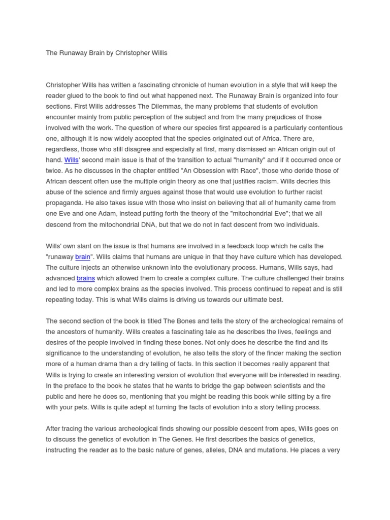 The Runaway Brain by Christopher Willis | PDF | Genetics | Evolution