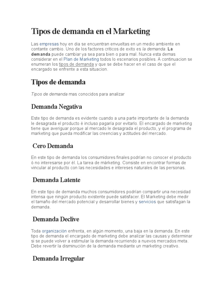 Tipos de Demanda en El Marketing | PDF | Marketing | Producto (Negocio)