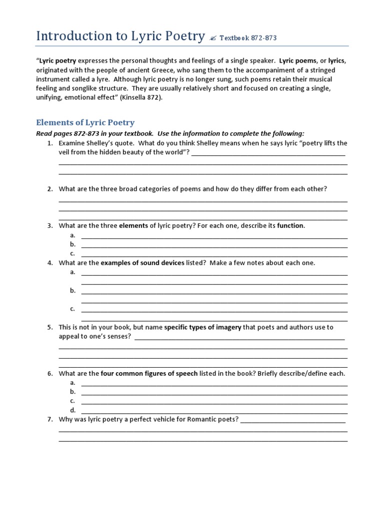 Introduction To Lyric Poetry | PDF | Lyric Poetry | Poetry