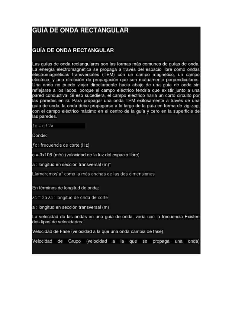 Guía de Onda Rectangular: Conceptos Básicos | PDF | Olas | Radiación ...