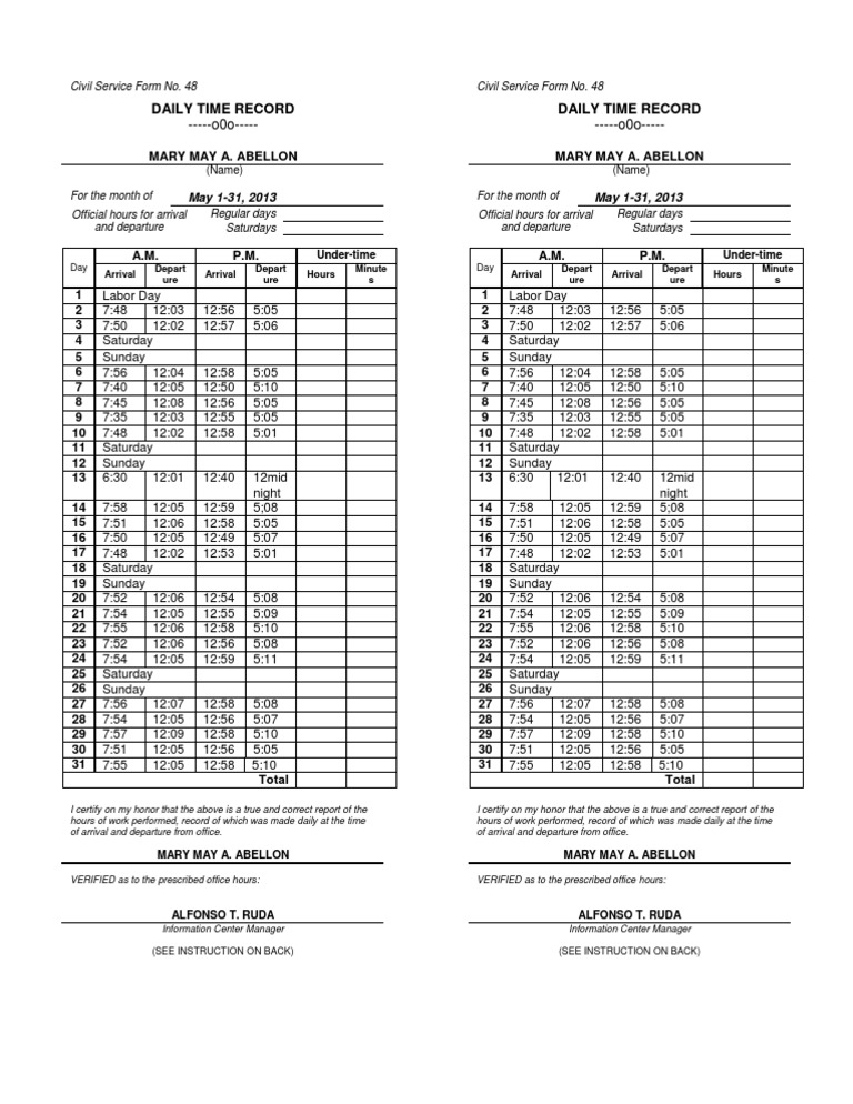 DTR-Civil Service Form No | PDF
