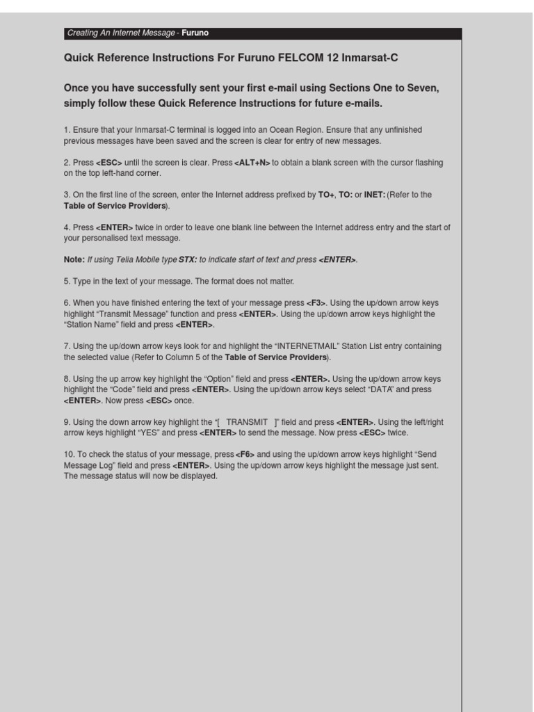 Furuno Felcom 12 Software | PDF | Menu (Computing) | Computer Terminal