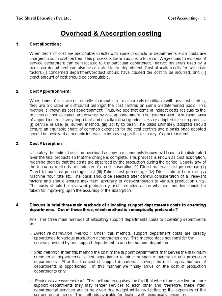 Overhead and Absorption | PDF | Cost Of Goods Sold | Cost Accounting