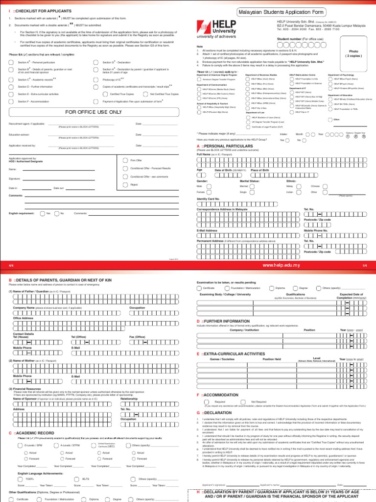 HELP University Application Checklist | PDF | Diploma | Academic Degree