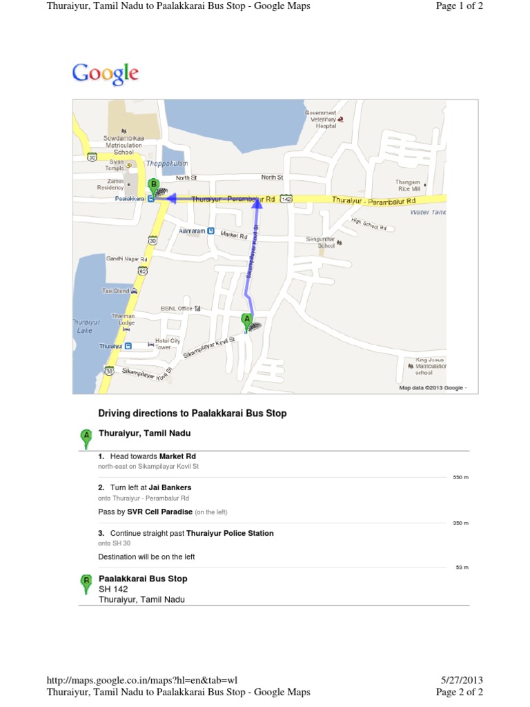 Driving Directions To Paalakkarai Bus Stop: Thuraiyur, Tamil Nadu | PDF