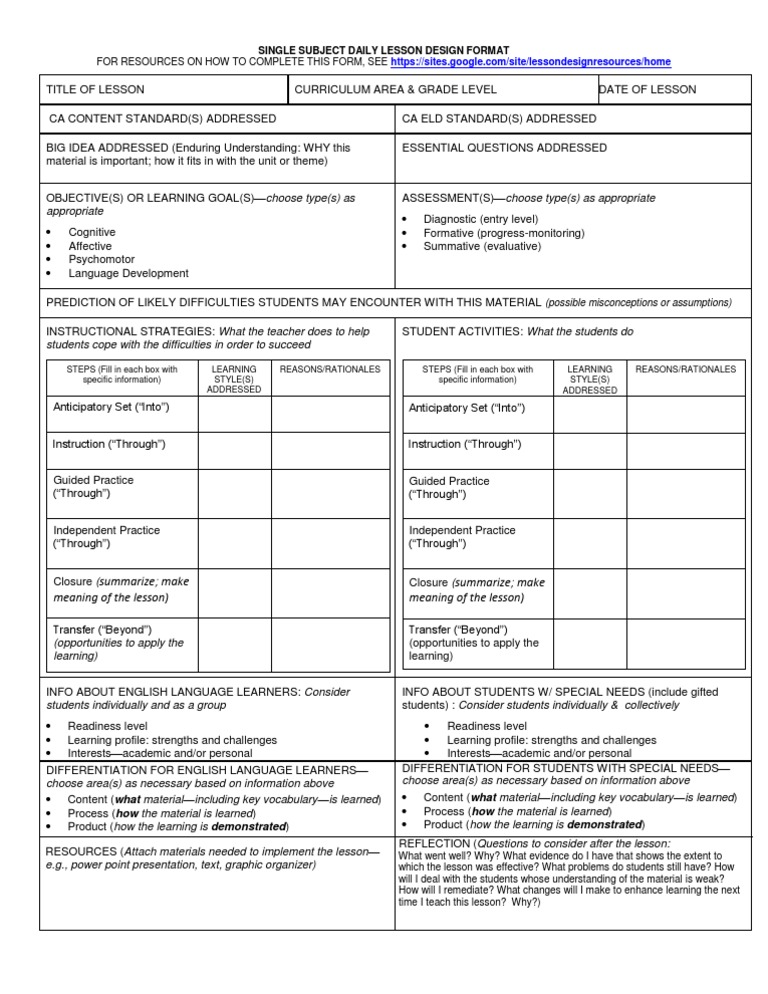 2013 Lesson Design Box Format | PDF | Special Education | Learning Styles