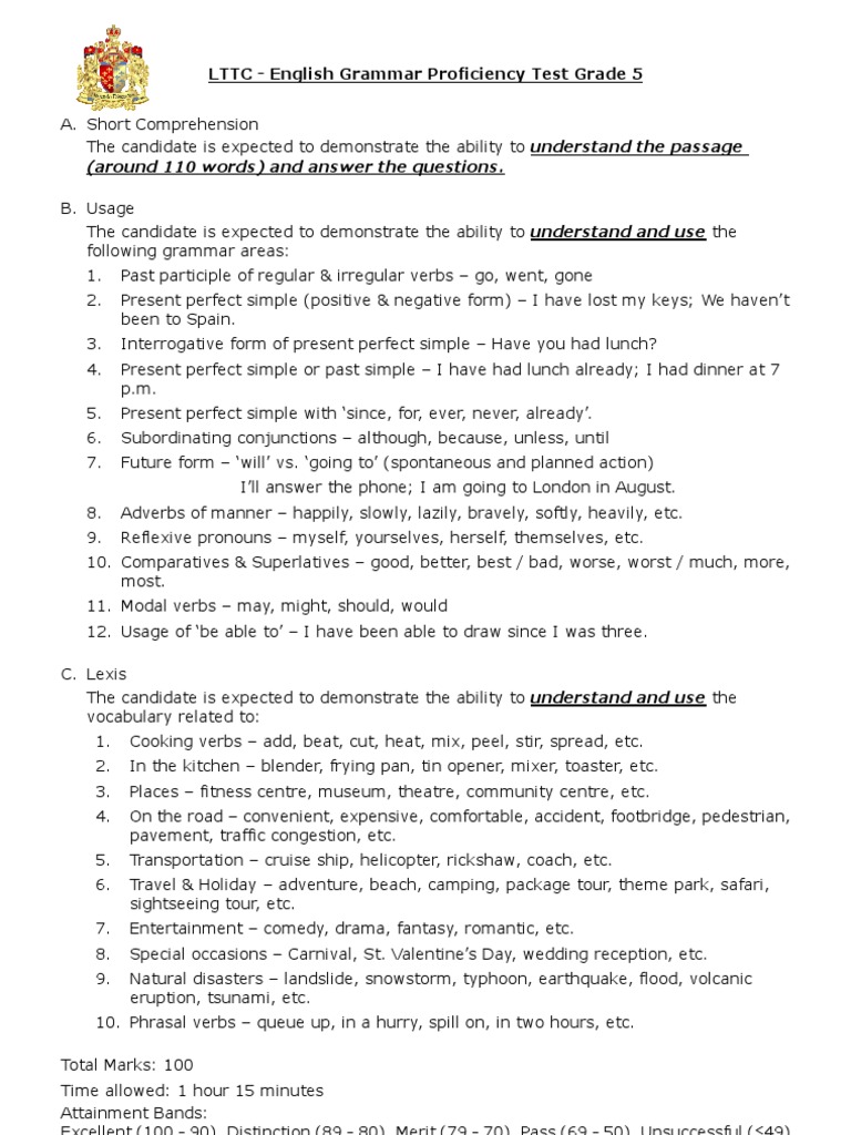 169 - LTTC Grammar Sample G5 | PDF | Grammar | Linguistics