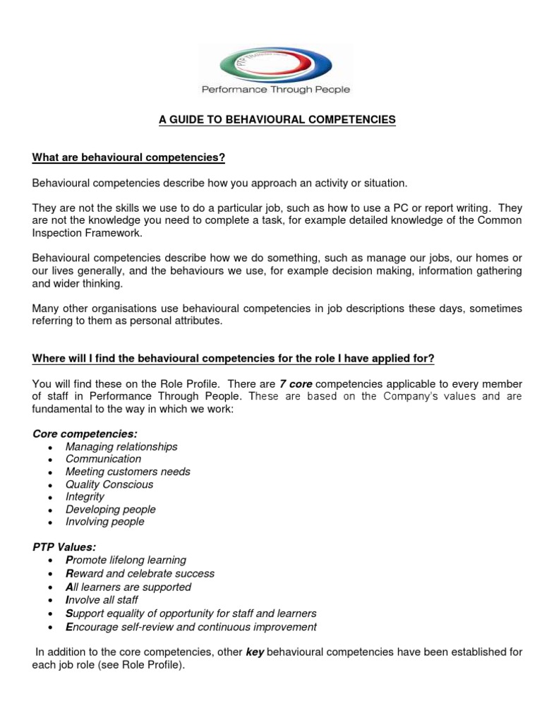 A Guide To Behavioural Competencies | PDF | Competence (Human Resources ...