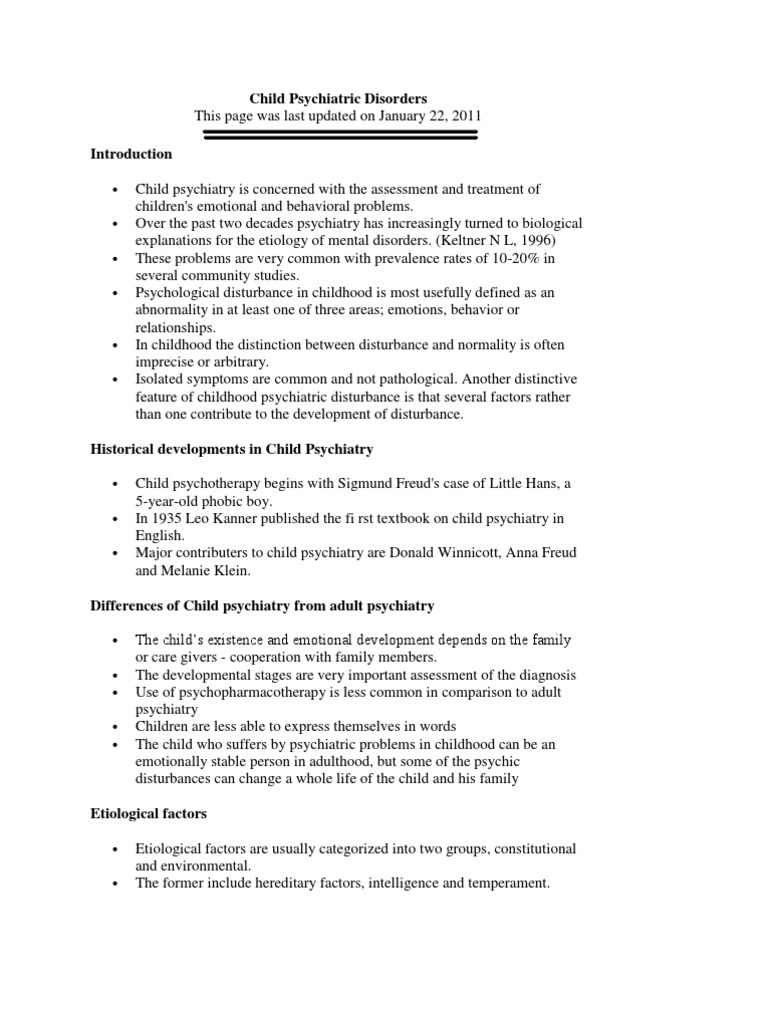 Overview of Childhood Psychiatric Disorders | PDF | Child And ...