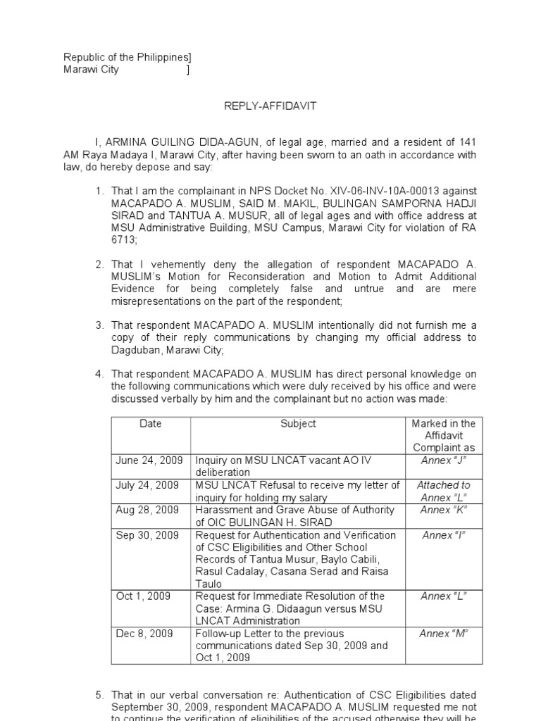 Reply Affidavit Sep28 10 | Affidavit | Justice