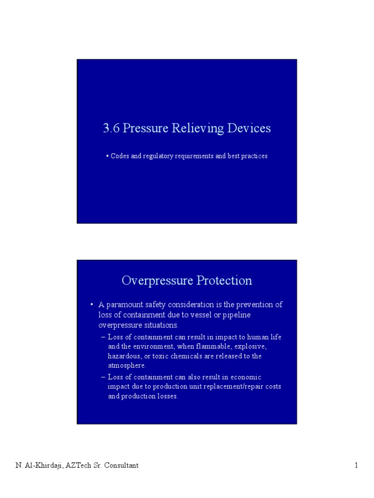3.6 Pressure Relieving Devices: - Codes and Regulatory Requirements and ...