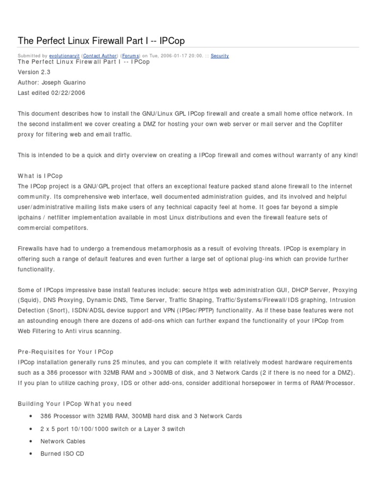 Ipcop - The Perfect Linux Firewall PDF | PDF | Email Spam | Secure Shell