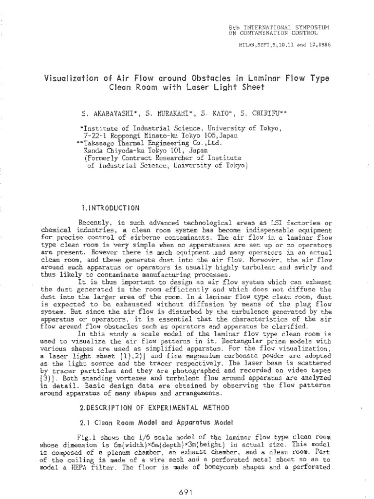Visualization of Air Flow Around Obstacles in Laminar Flow Type Clean ...