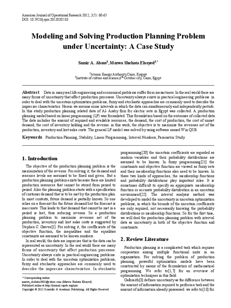 Prod - Plann. Problem | PDF | Mathematical Optimization | Loss Function