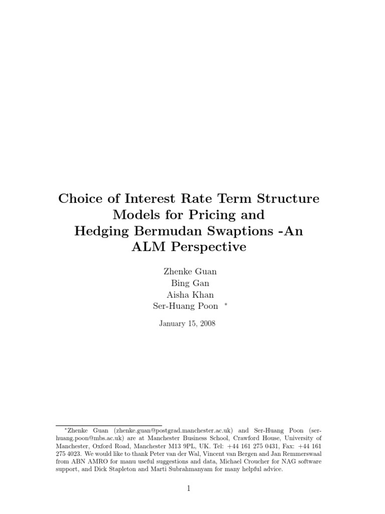 Choice of Interest Rate Term Structure Models For Pricing and Hedging ...