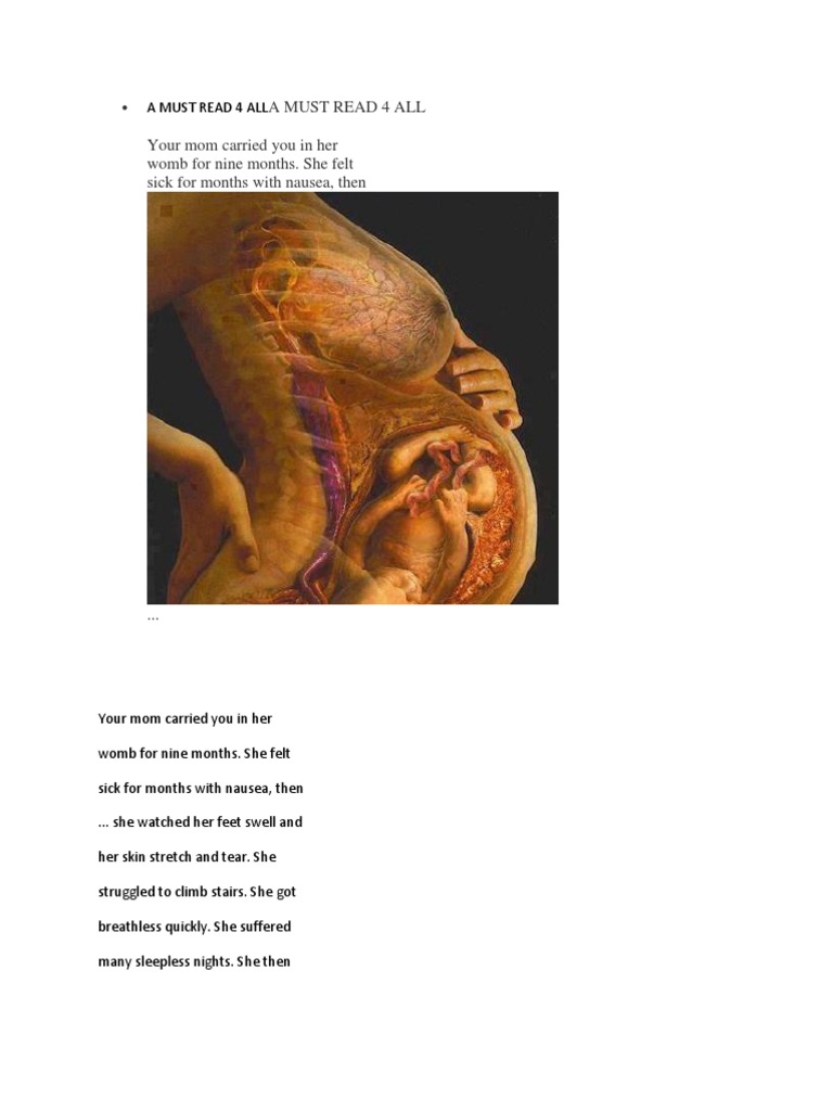 A Must Read 4 All Your Mom Carried You in Her Womb For Nine Months. She ...
