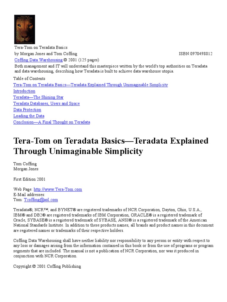 Tom Coffing TD Basics | PDF | Data Warehouse | Databases