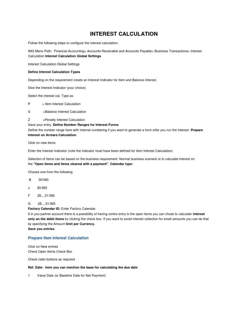 Sap Financials - Interest Calculation | PDF | Interest | Debits And Credits