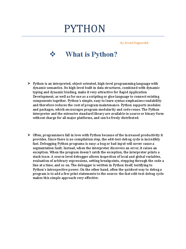 PYTHON by Arvind Rajpurohit | PDF | Python (Programming Language) | Scripting Language