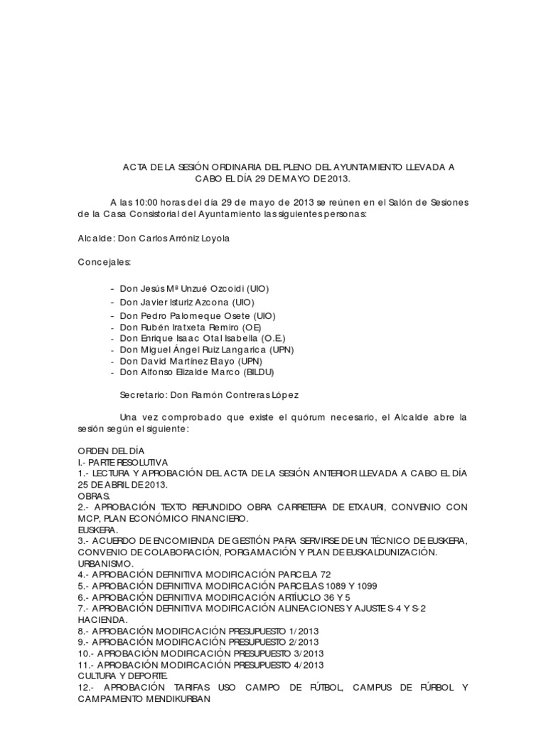 Maiatzaren Osoko Bilkura - Pleno de Mayo | PDF | Presupuesto | Adopción