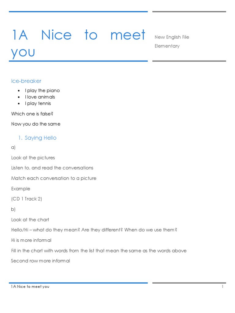 Meeting and Greeting: Pronunciation, Grammar, and Conversation | PDF ...