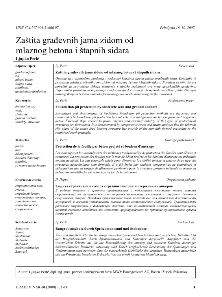 Zastita Gradjevinske Jame | PDF