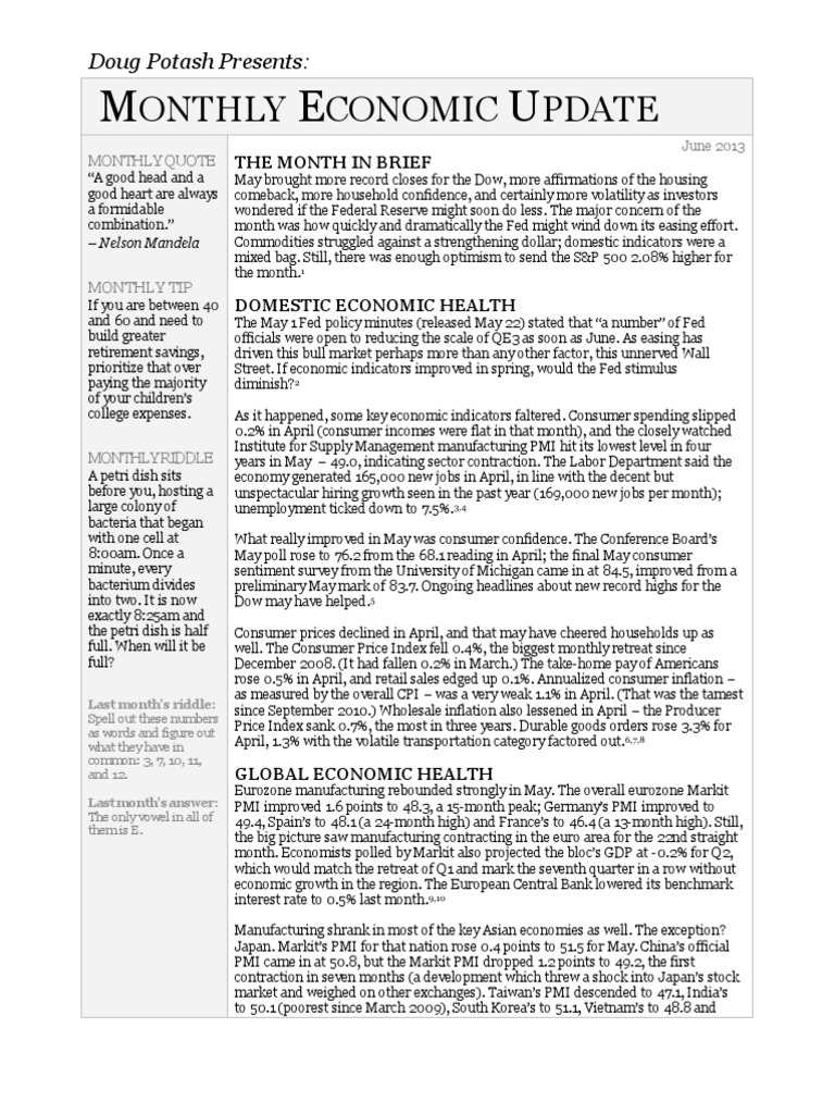 Monthly Economic Update | PDF | Stock Market Index | New York ...