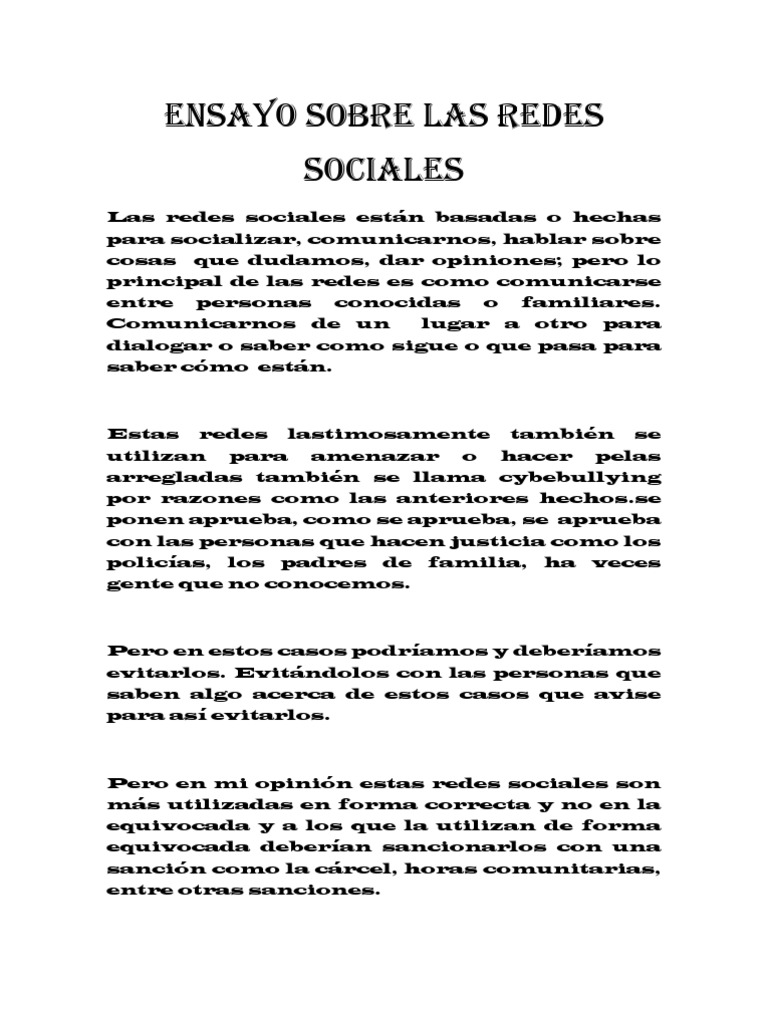 Ensayo Sobre Las Redes Sociales | PDF | Servicio de redes sociales ...