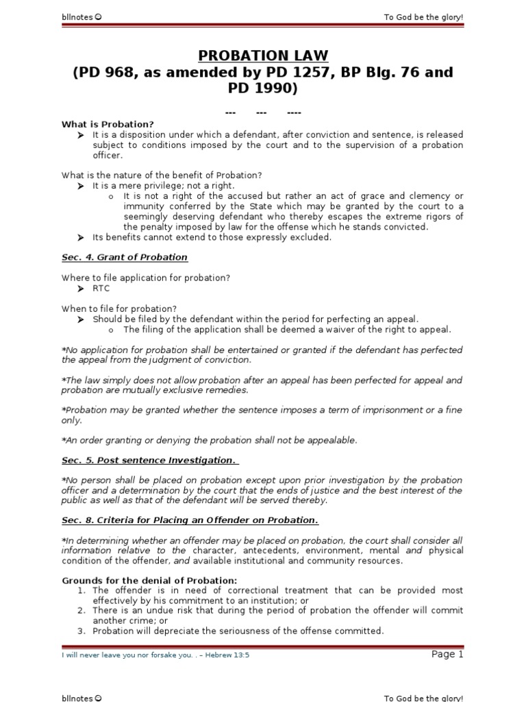 Probation Law (PD 968, As Amended by PD 1257, BP Blg. 76 and PD 1990 ...
