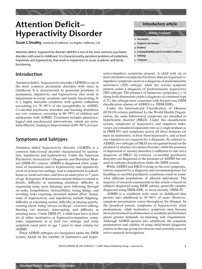 Attention Deficit - Hyperactivity Disorder: Susan L Smalley | PDF | Attention Deficit ...