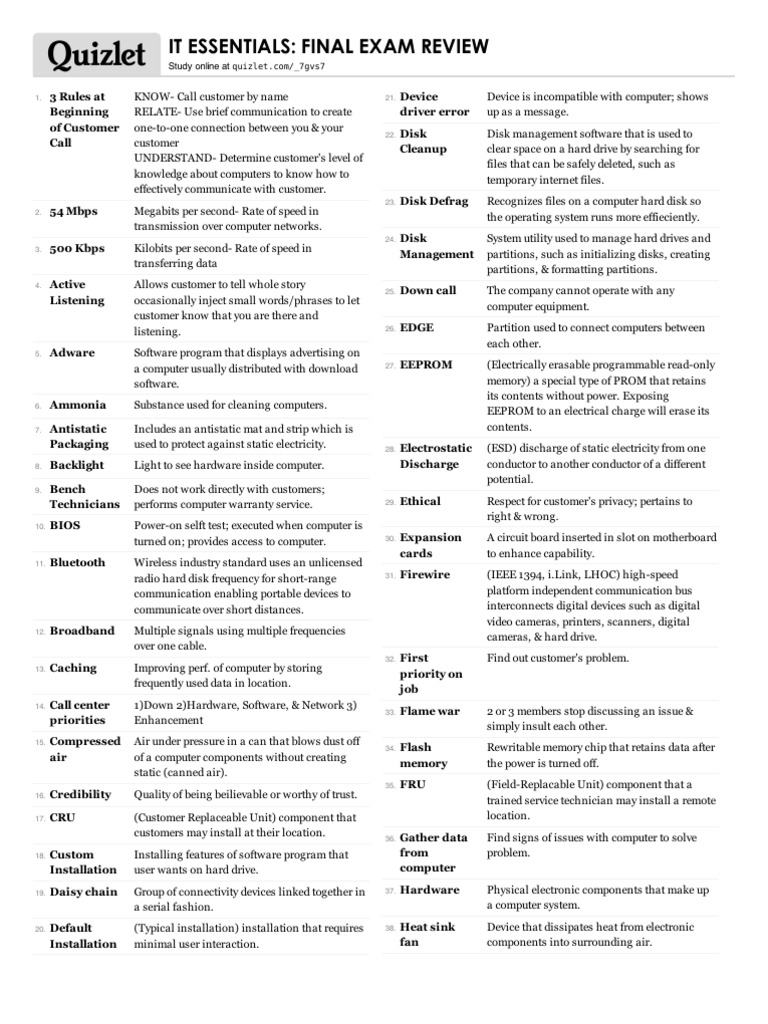 It Essentials Final Exam Revie | PDF | Computer Hardware | Email