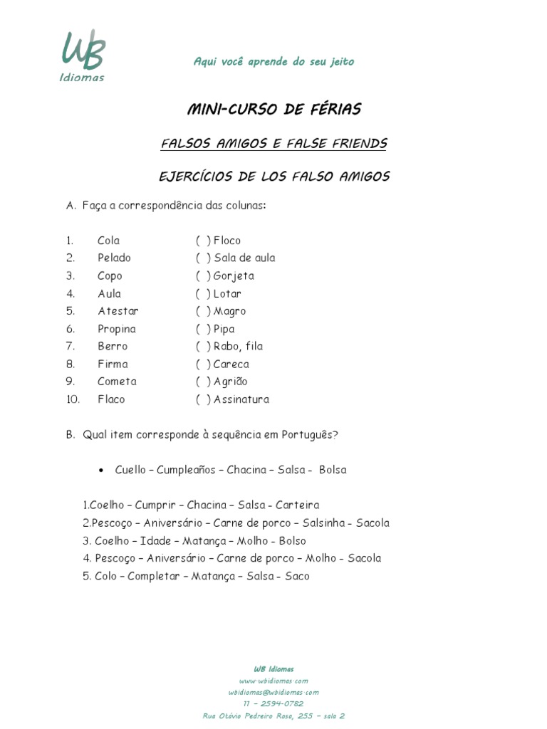 Ejercicios Falsos Amigos | PDF