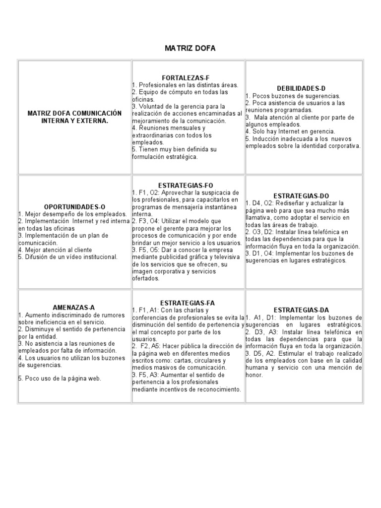 Matriz DOFA | PDF | Servicio al Cliente | Internet