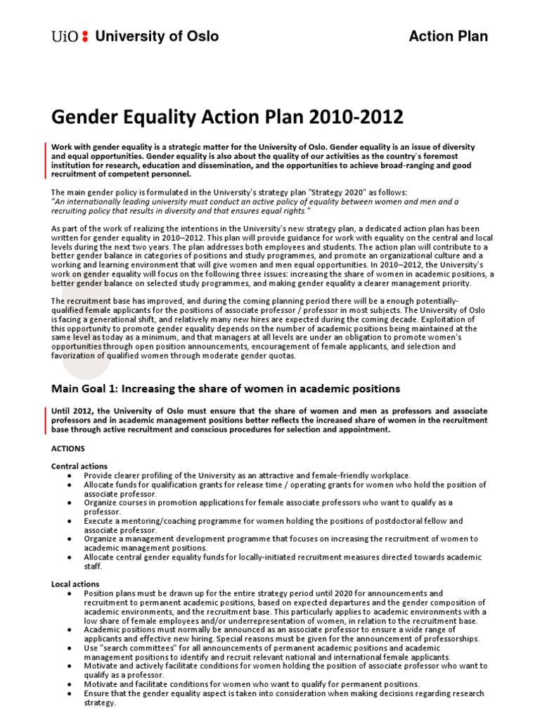 Gender Equality Action Plan 2010-2012 | PDF | Gender | Gender Studies