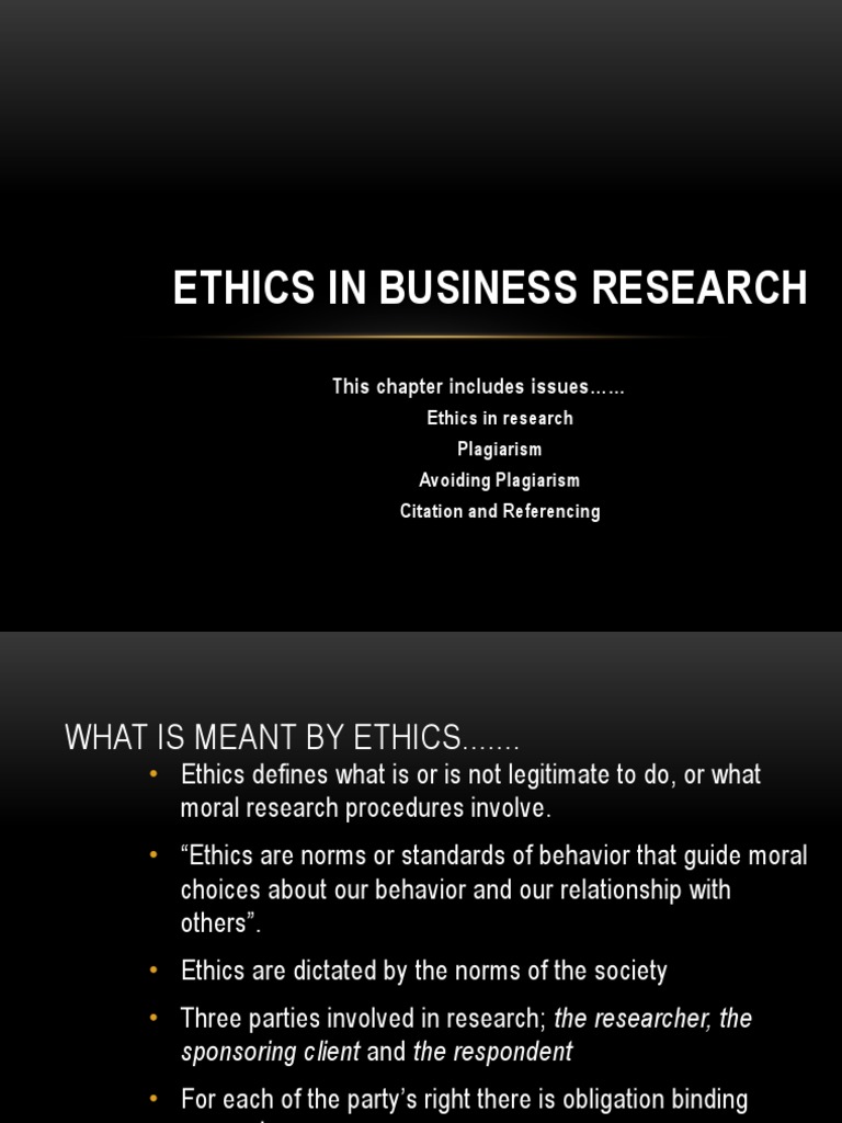 Ethics in Business Research: This Chapter Includes Issues | PDF ...