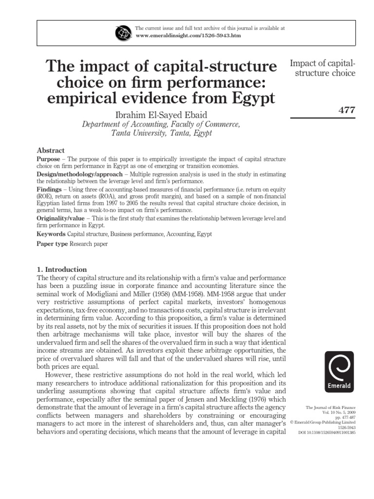 The Impact of Capital-Structure Choice On Firm Performance: Empirical Evidence From Egypt | PDF ...