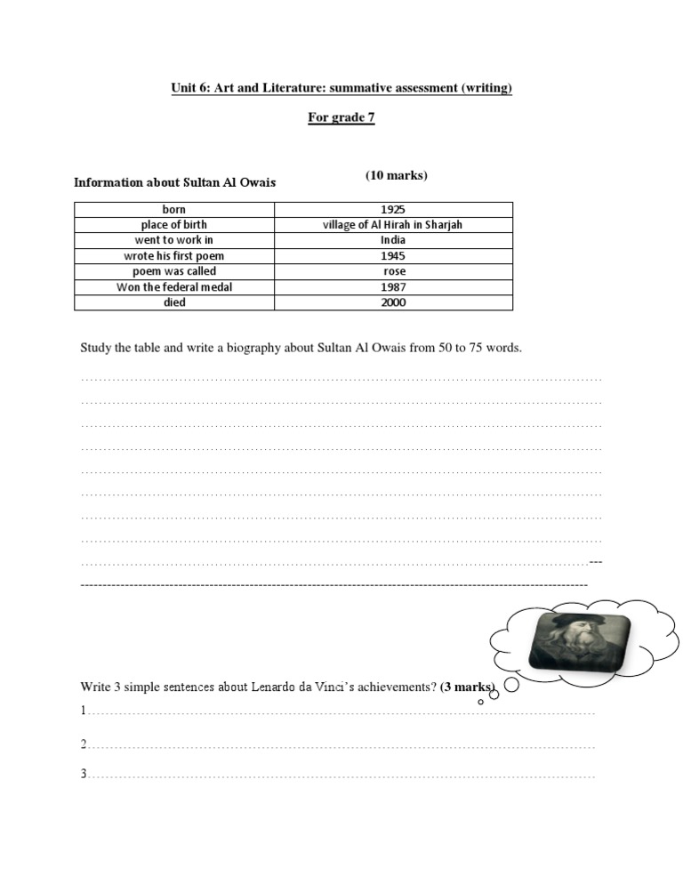 Grade 7 Biography and Achievements Assessment | PDF