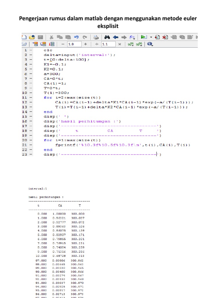 Pengerjaan Rumus Dalam Matlab Dengan Menggunakan Metode Euler | PDF