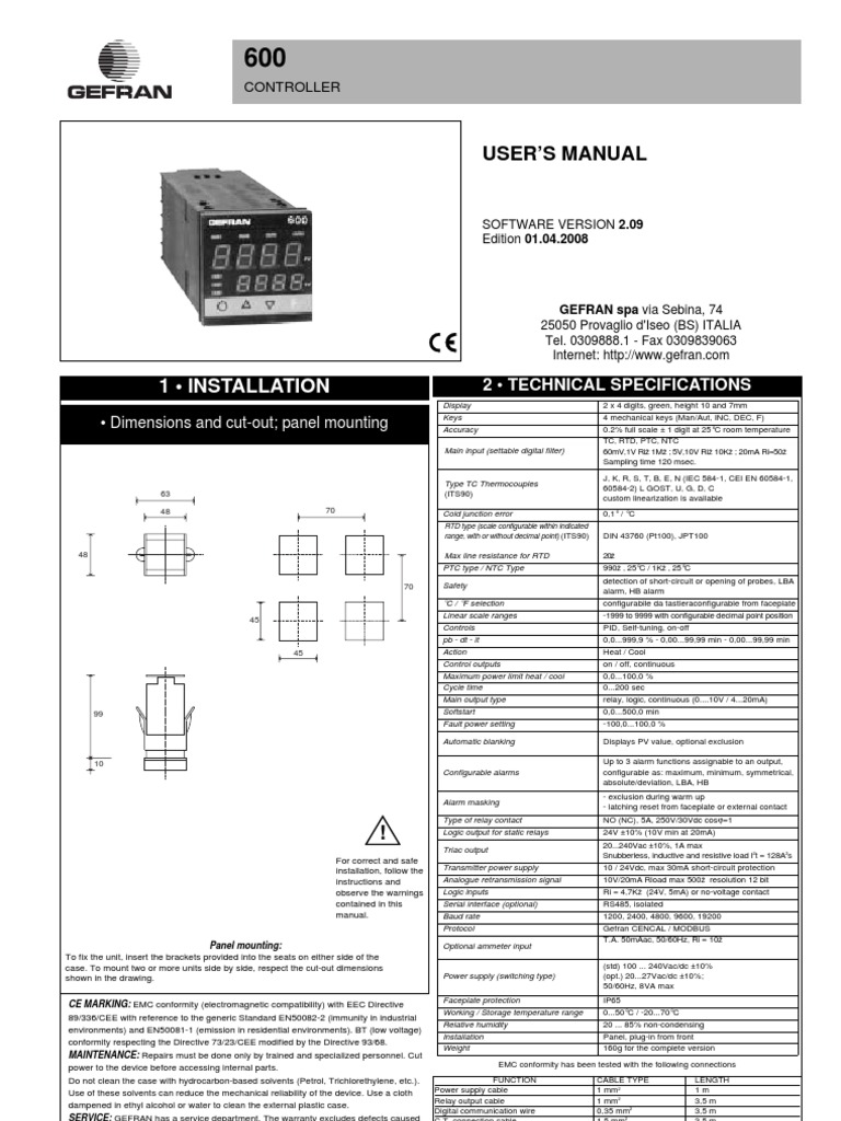 Gefran 600 Controller User Manual | Parameter (Computer Programming) | Relay
