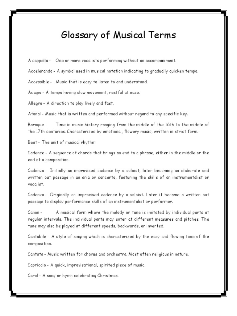 Glossary of Musical Terms | PDF | Musical Compositions | Chord (Music)