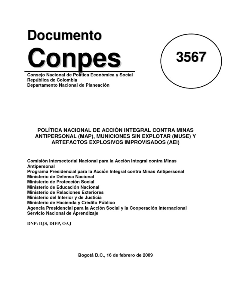 Documento Conpes 3567. Acción Integral Contra Minas Antipersonal | PDF | Colombia | Organización ...