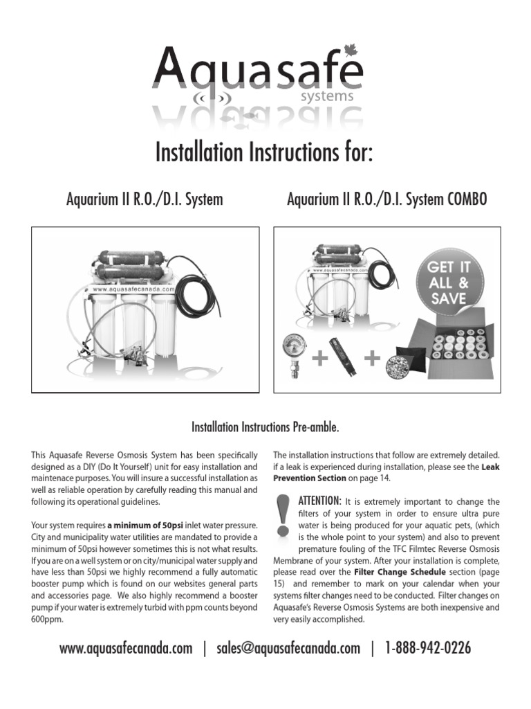 Aquasafe R.O. System Installation Guide | PDF | Tap (Valve) | Pipe ...